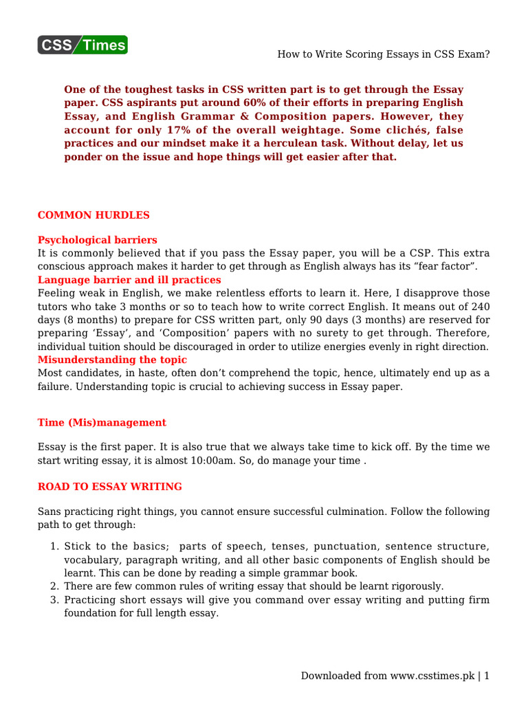 How To Write Scoring Essays in CSS Exam | PDF | Pakistan | Essays