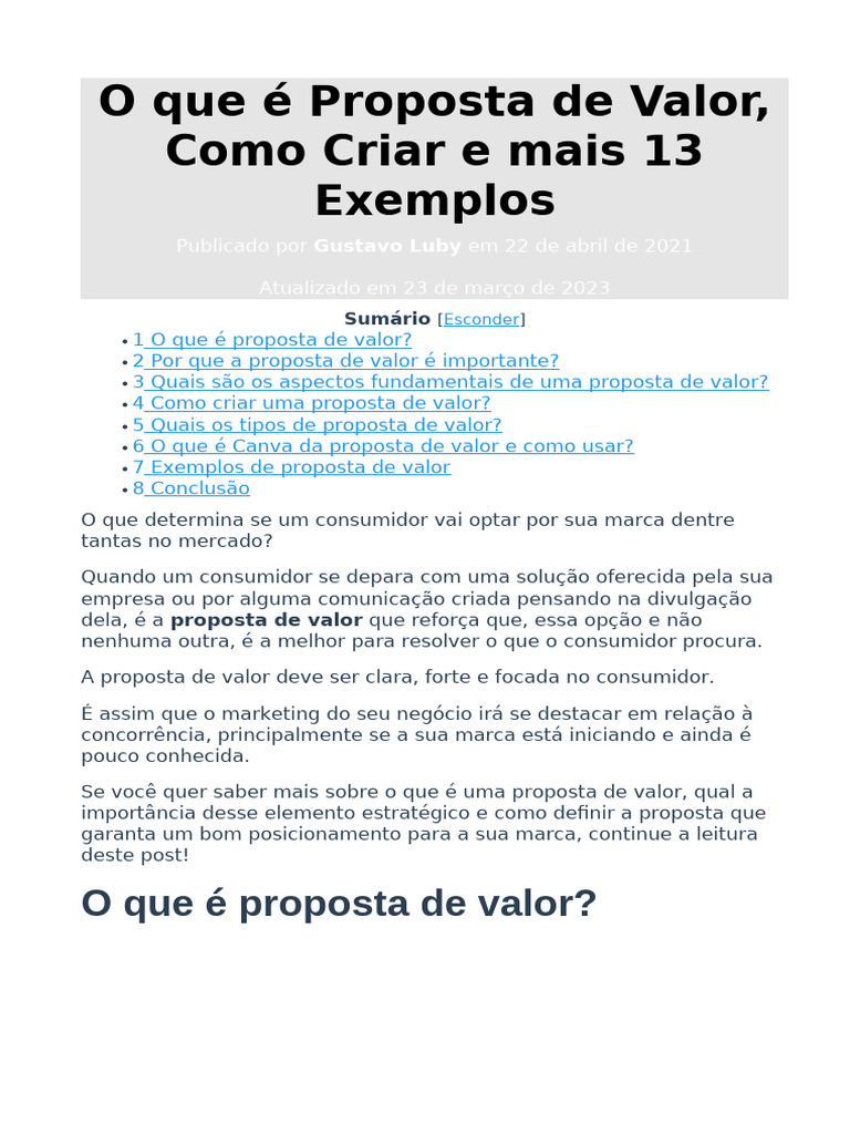 Proposta de Valor: Definição e Exemplos | PDF | Marca | Marketing