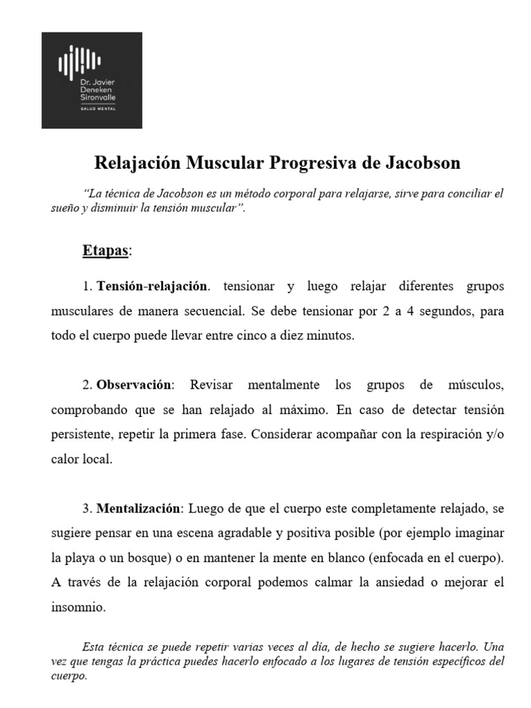 + Relajación Muscular Progresiva de Jacobson JD | PDF
