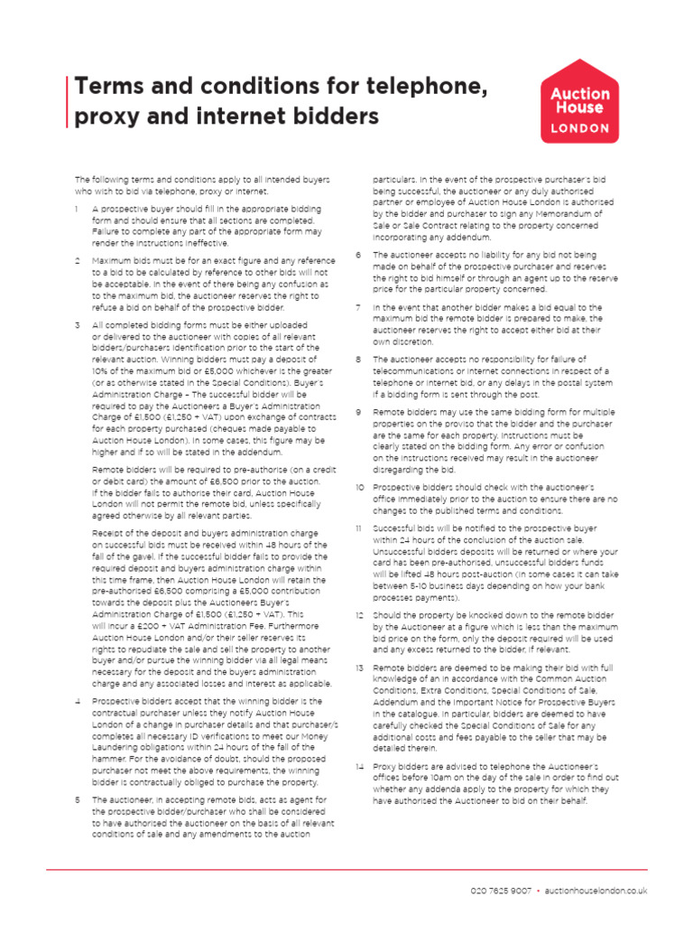 Auction London Agreement Terms | PDF | Auction | Private Law