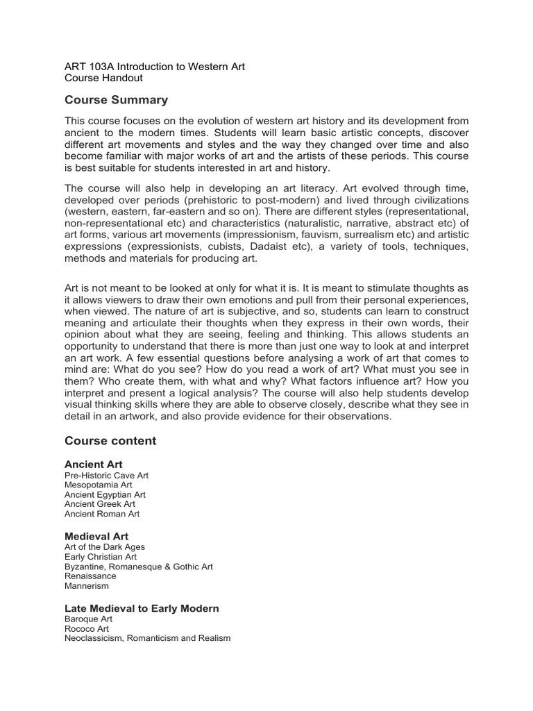 Western Art History Course Overview | PDF | Abstract Art | Thought