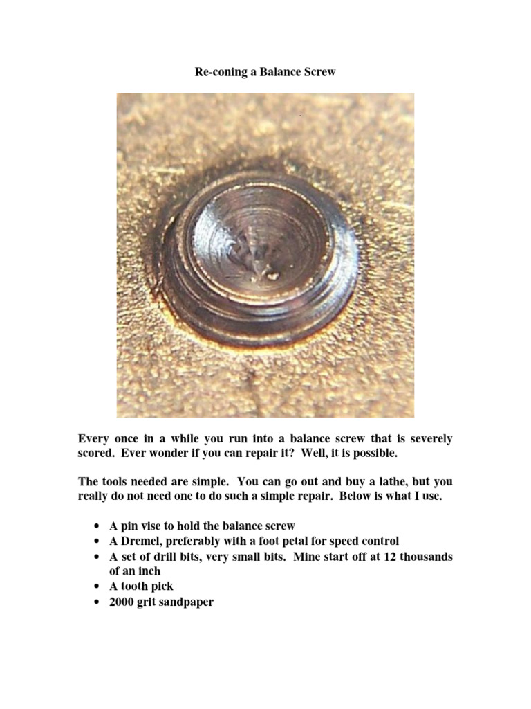 Clock Balance Screw Reconing | PDF | Metalworking | Industrial Processes