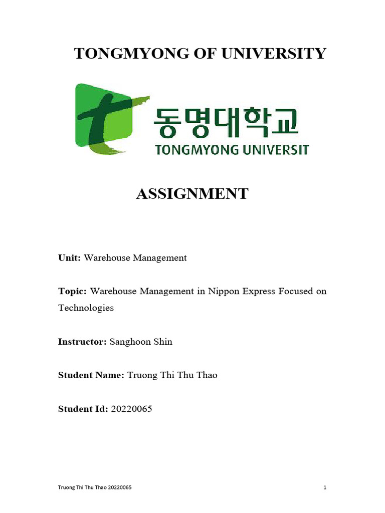 Nippon Warehouse Management.20220065.Truong Thi Thu Thao - Wmpti | PDF ...