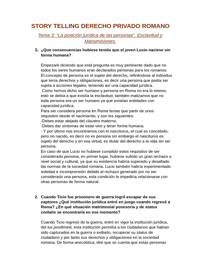 Posición Jurídica en Derecho Romano | PDF | Esclavitud | imperio Romano