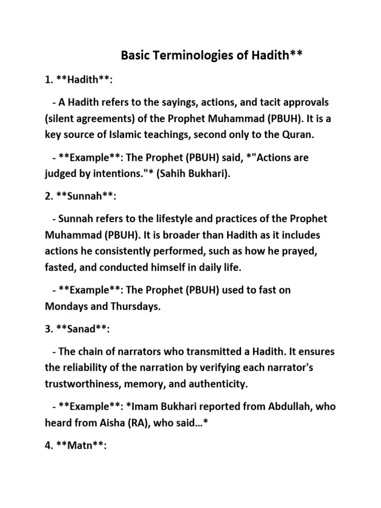 Basic Terminologies of Hadith Mid Term | PDF | Hadith | Islamic Ethics