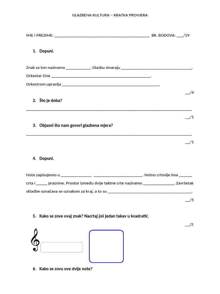 Provjera - Notno Crtovlje - Polovinka - Četvrtinka | PDF