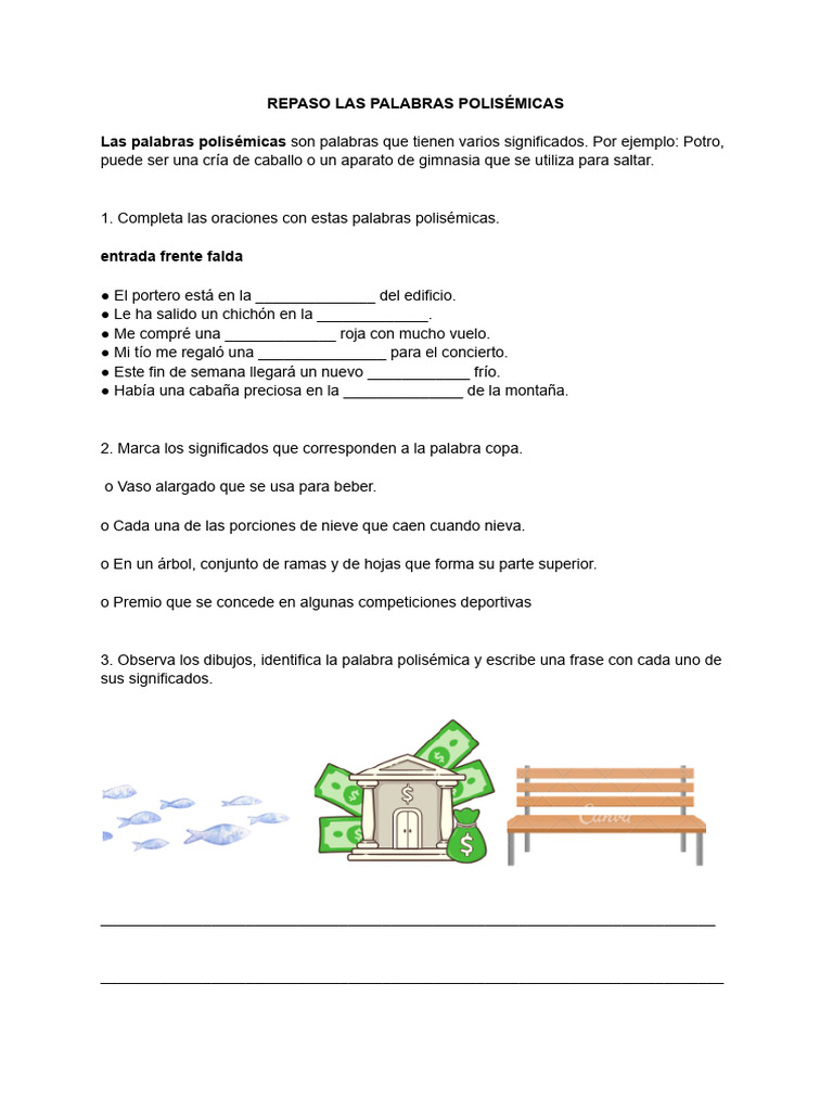 Palabras Polisémicas: Ejercicios y Ejemplos | PDF
