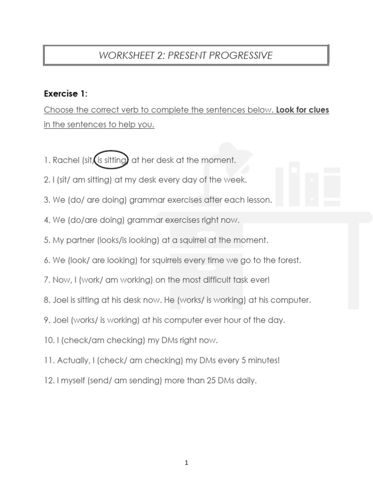 3.1 Worksheet2PresentPRogressive | PDF | Linguistics