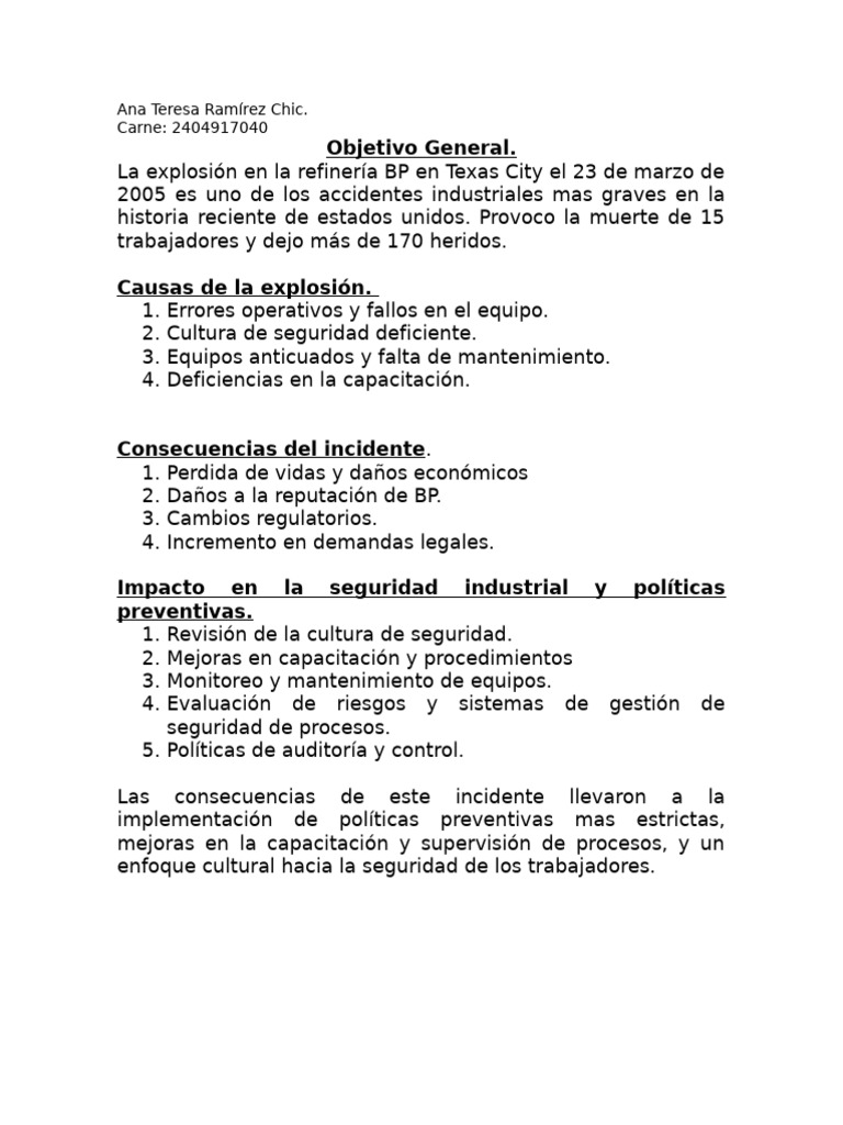 Explosión BP Texas City: Causas y Consecuencias | PDF