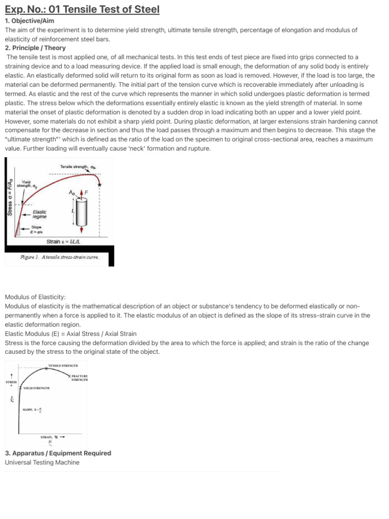 Exp. No 0rdrccc1 Tensile Test of Steel PDF | PDF | Deformation ...