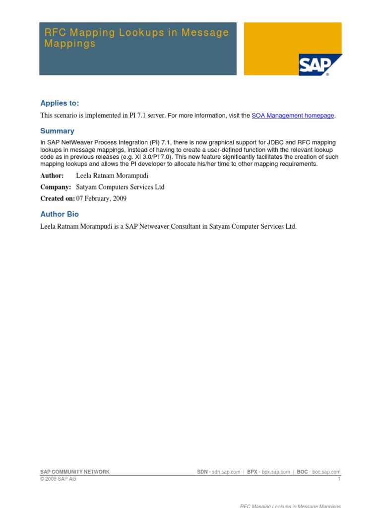 RFC Mapping Lookups in Message Mappings in SAP NetWeaver Process Integration 7.1 | PDF ...