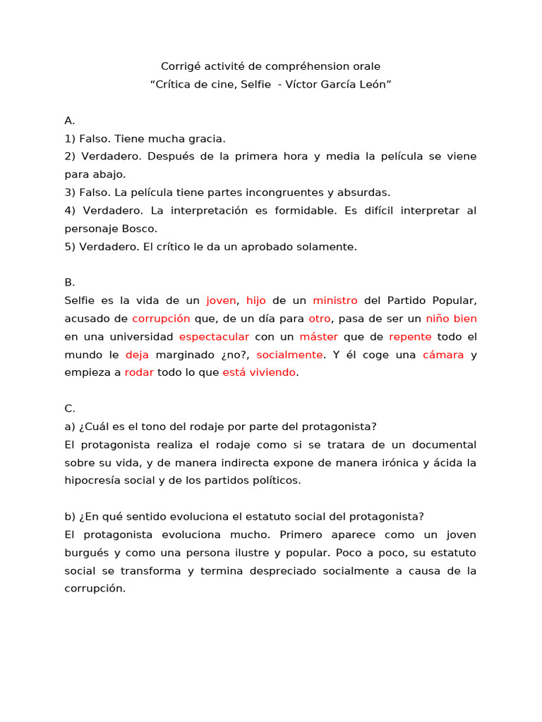 Corrigé Activité de Compréhension Orale | PDF