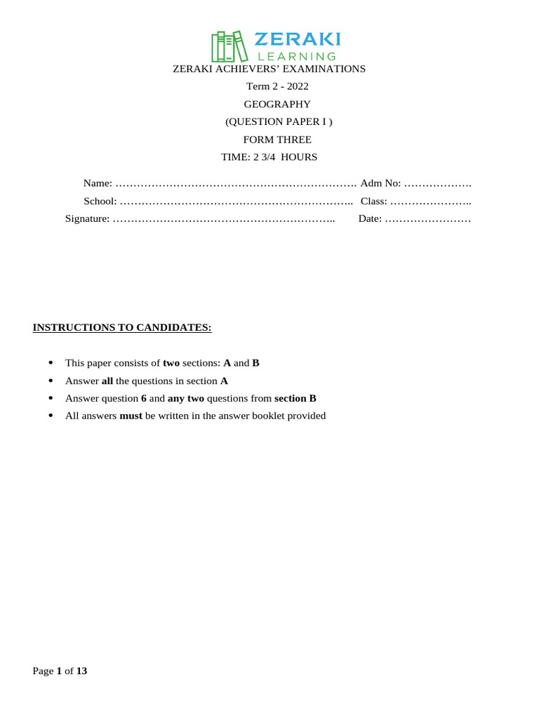 Paper 1 - - Question paper | PDF | River | Valley