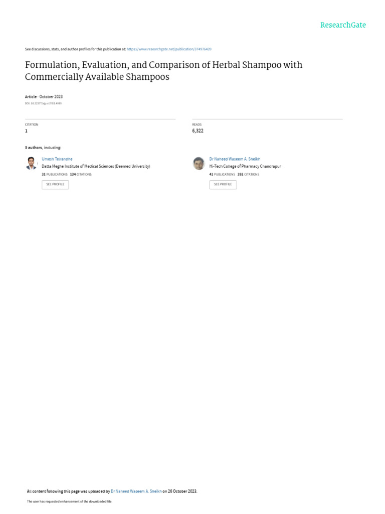 Formulation, Evaluation, and Comparison of Herbal Shampoo With ...