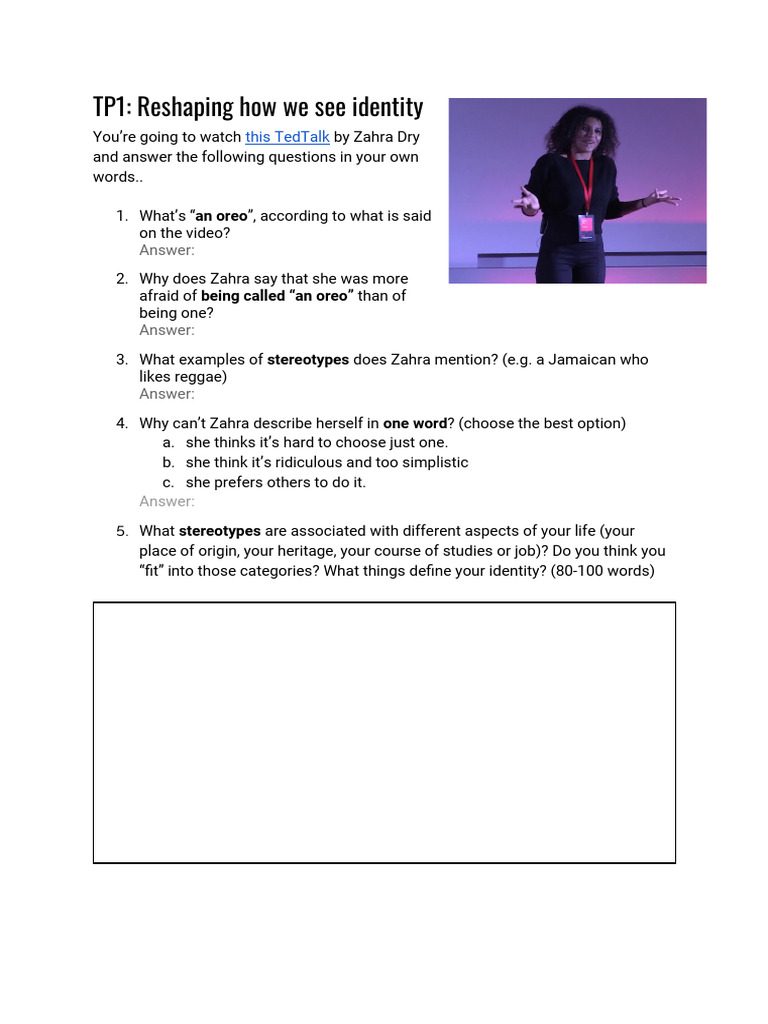 TP1 Ted-Talk Reshaping How We See Identity | PDF | Career & Growth ...