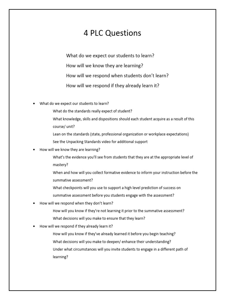 4 PLC Questions | PDF | Career & Growth