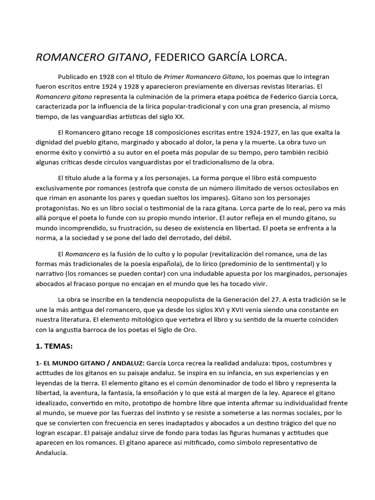 Romancero Gitano, Lorca 2 Bac | PDF | Federico García Lorca | Poesía