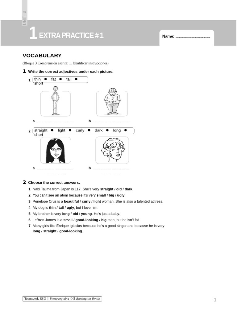 01teamwork1 ExtraPractice Unit1 | PDF | Morphology | Linguistic Morphology