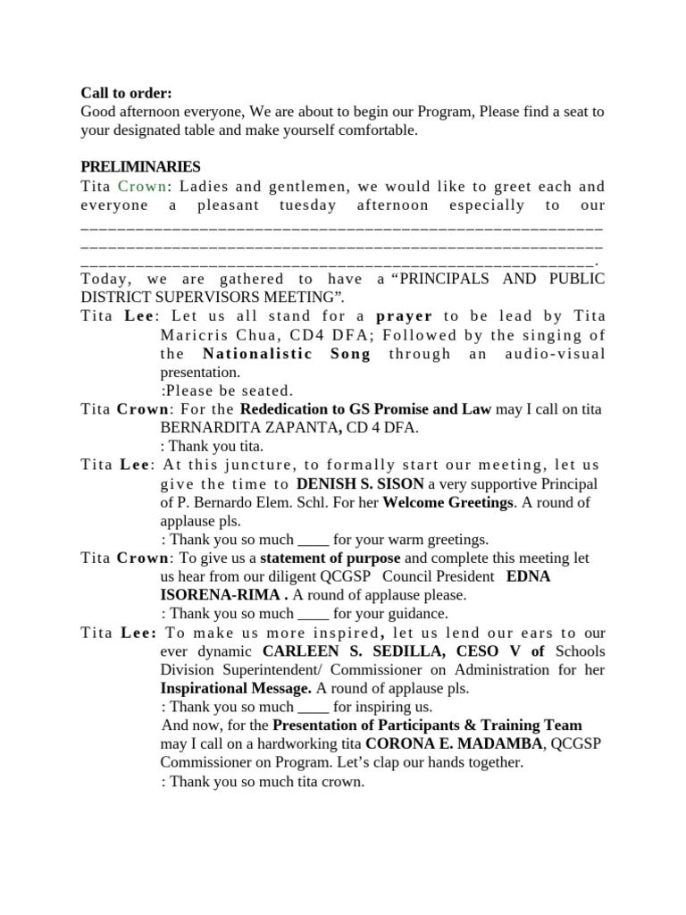 Girl Scout Meeting Emcee-Script | PDF