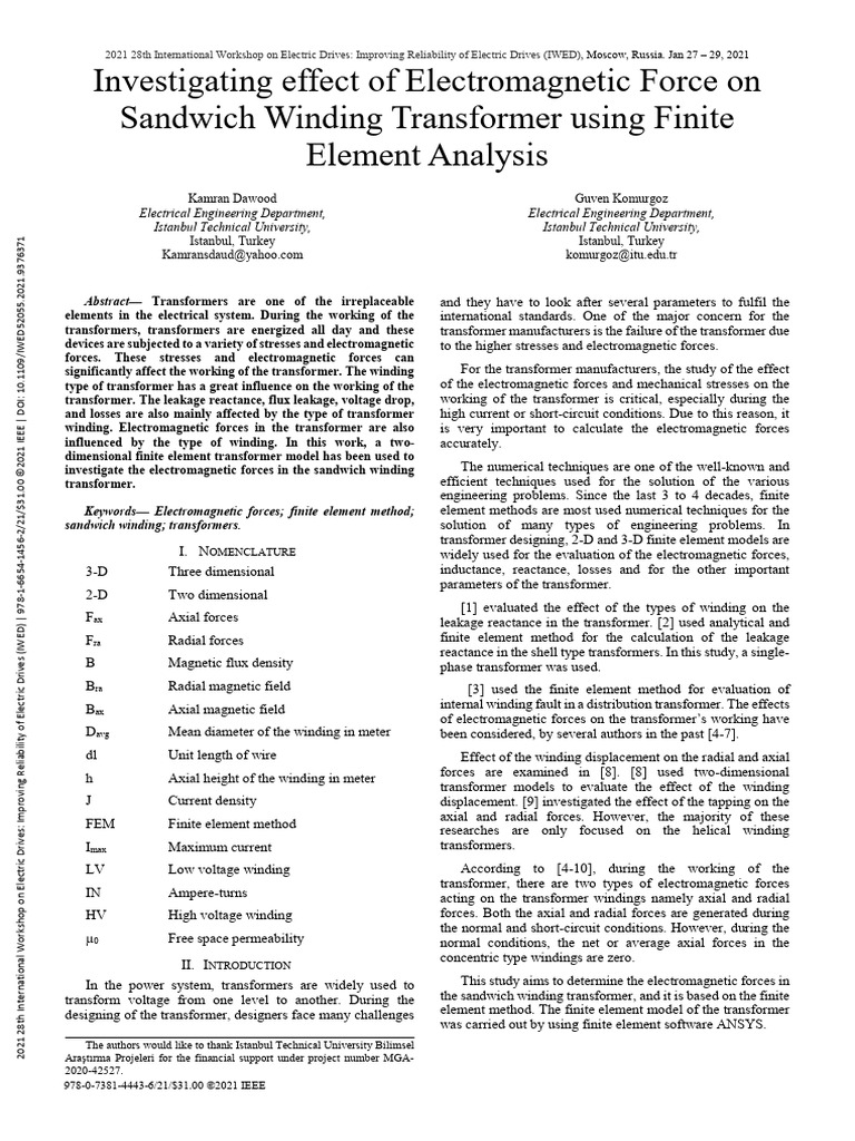 Investigating Effect of Electromagnetic Force On Sandwich Winding Transformer Using Finite ...