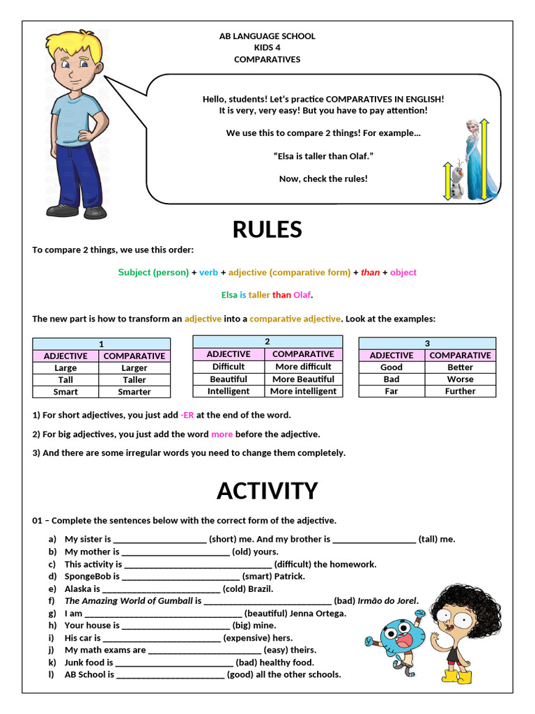 Kids 4 - Lesson 6 - Comparatives Handout | PDF | Adjective | Languages