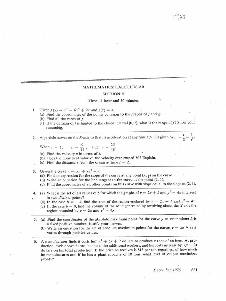 AP Calculus AB 1973 PAPER | PDF
