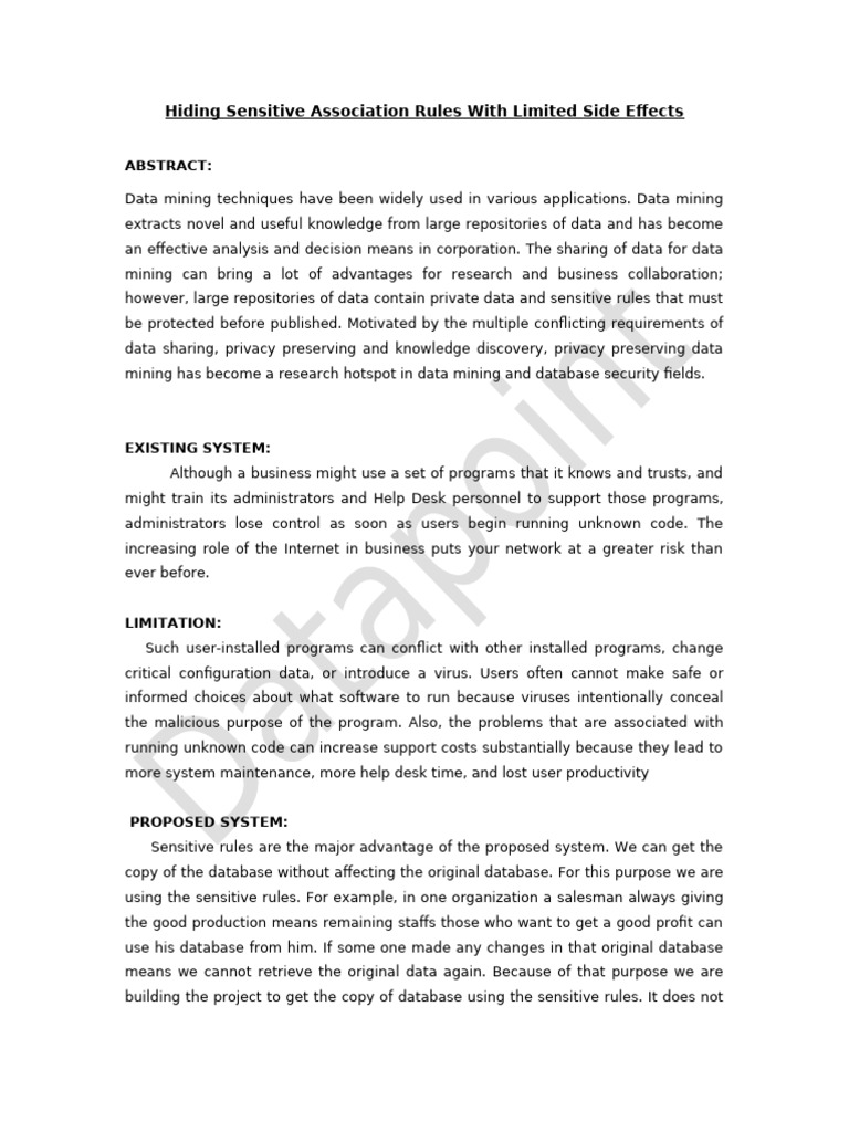 Hiding Sensitive Association Rules | PDF | Databases | Programming