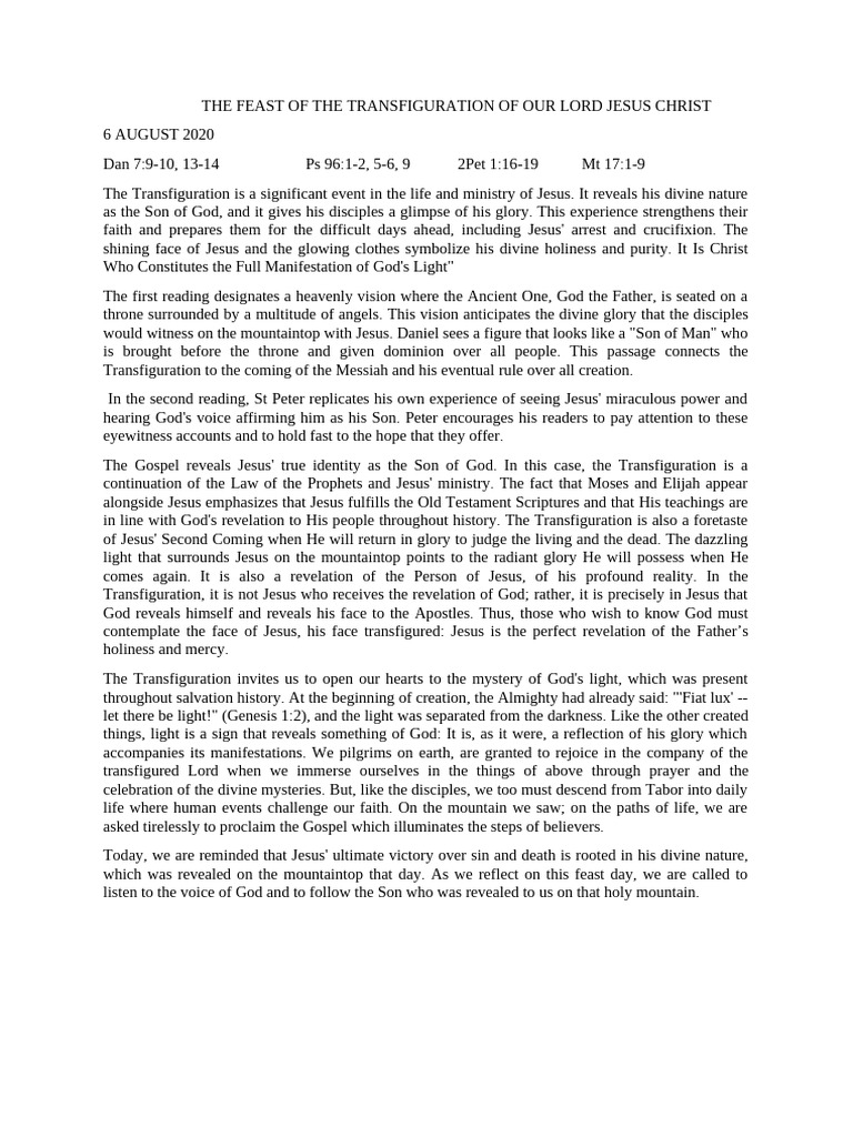 Transfiguration: Divine Revelation | PDF | Jesus | Ministry Of Jesus
