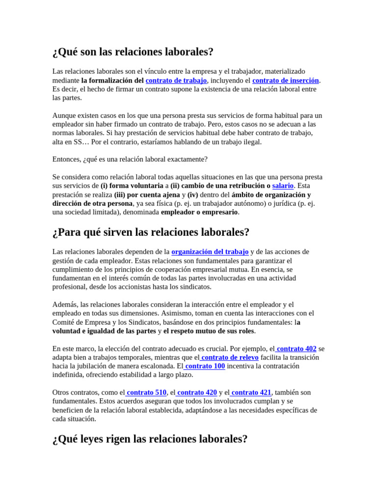 Definición de Relaciones Laborales | PDF | Derecho laboral | Relaciones ...