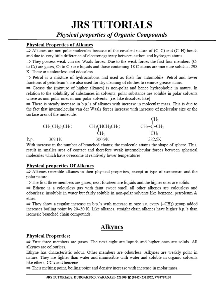 Physical Properties of Organic Compounds | PDF | Solvation | Chemical ...