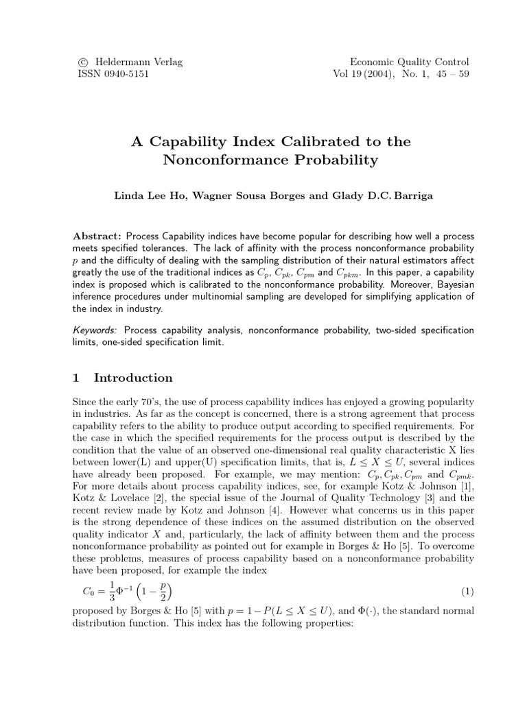 A Capability Index Calibrated To The Non | PDF | Confidence Interval | Bayesian Inference