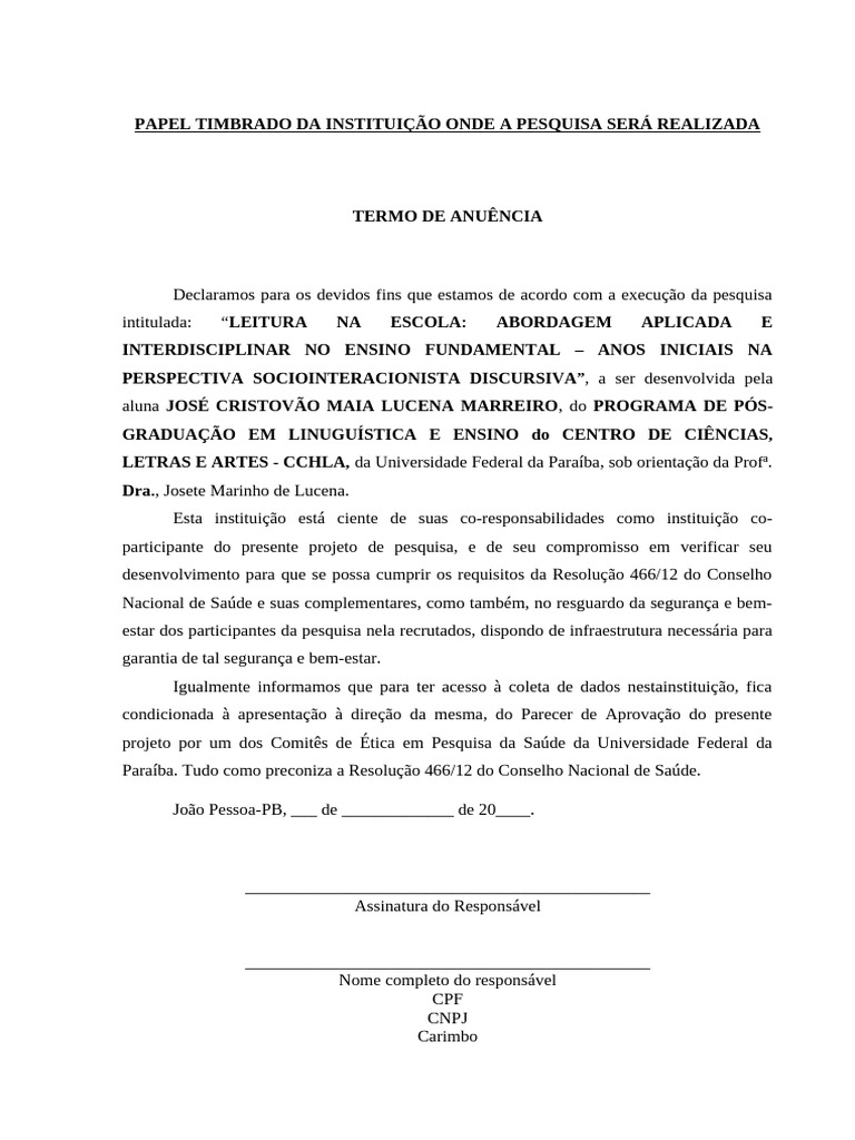 006 - Modelo de Termo de Anuência | PDF | Carreira e Crescimento