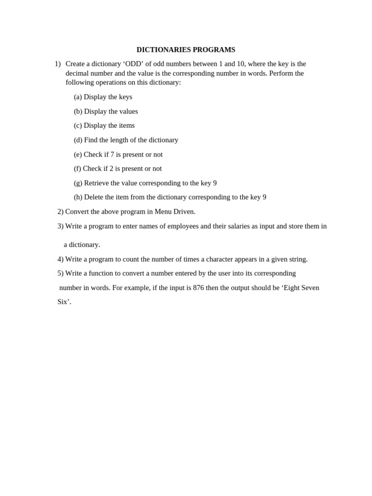 Python Dictionary Exercises | PDF