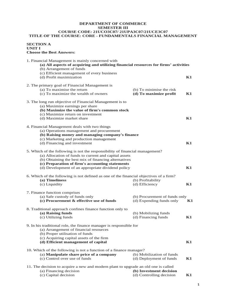 Financial Management Fundamentals Quiz | PDF | Capital Budgeting | Dividend