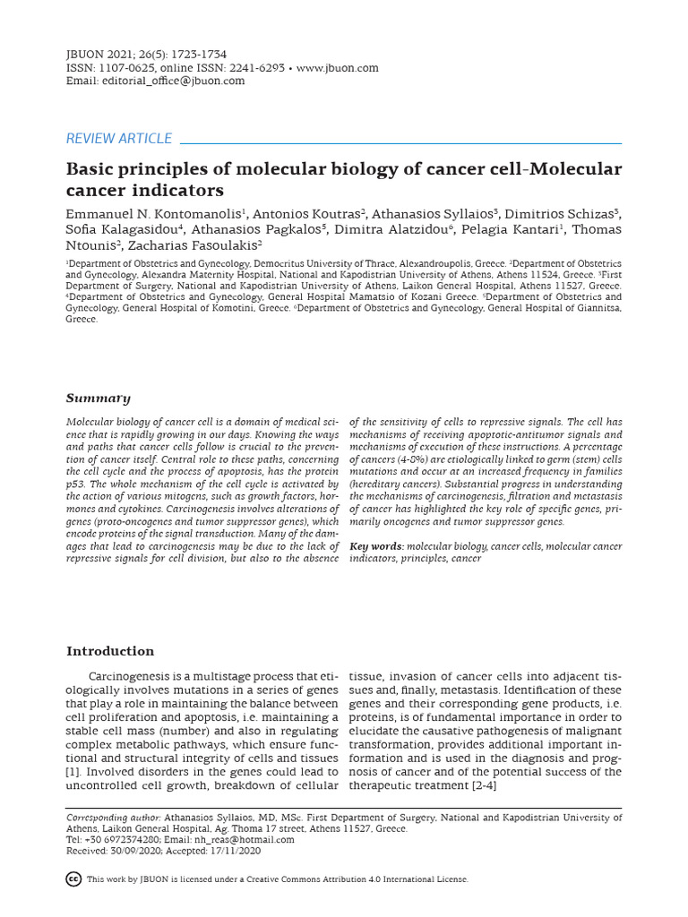 Molecular Biology of Cancer Cells | PDF | Apoptosis | Carcinogenesis
