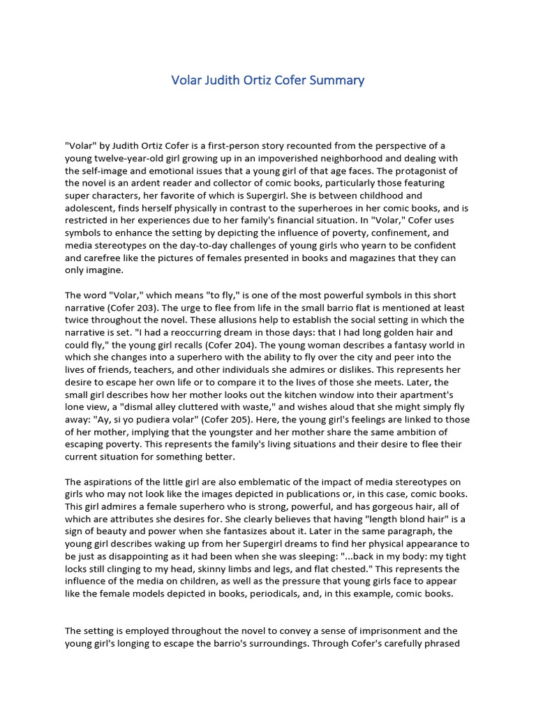 Volar Judith Ortiz Cofer Summary | PDF
