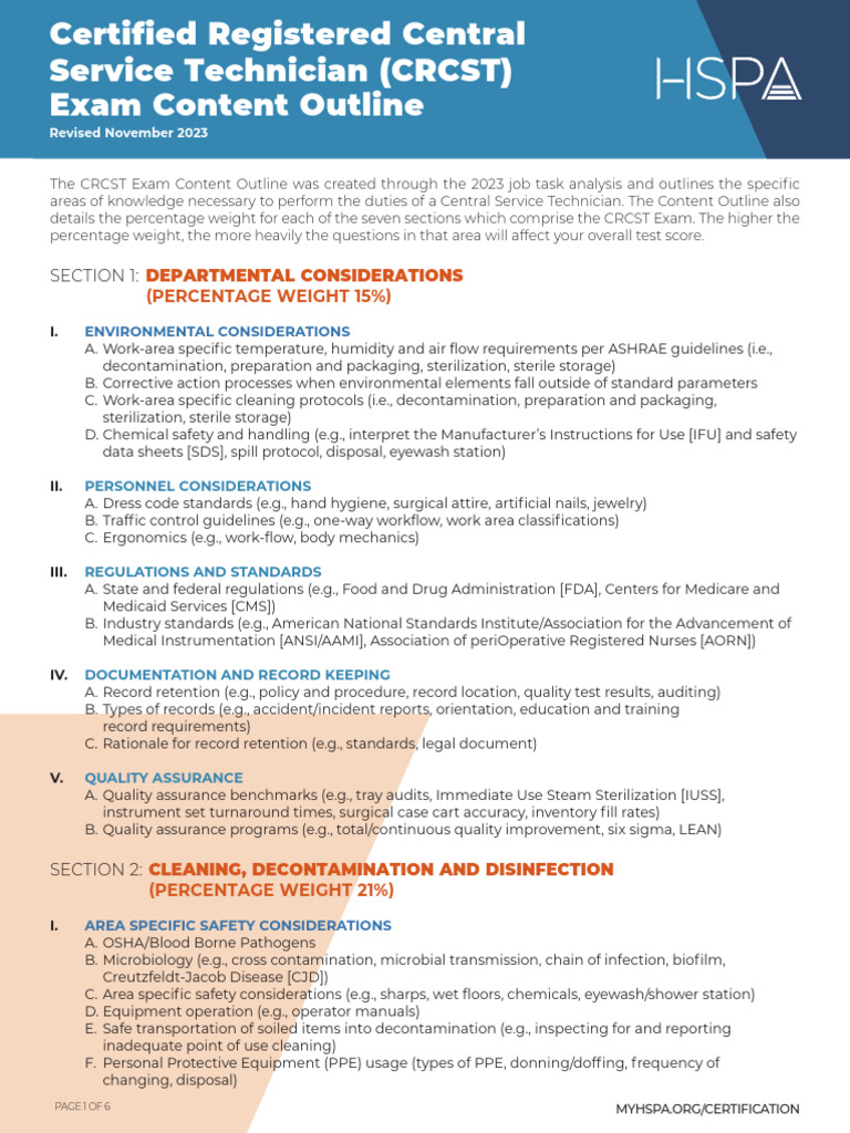 HSPA CRCST Content Outline 2023.revision | PDF | Sterilization (Microbiology) | Radio Frequency ...