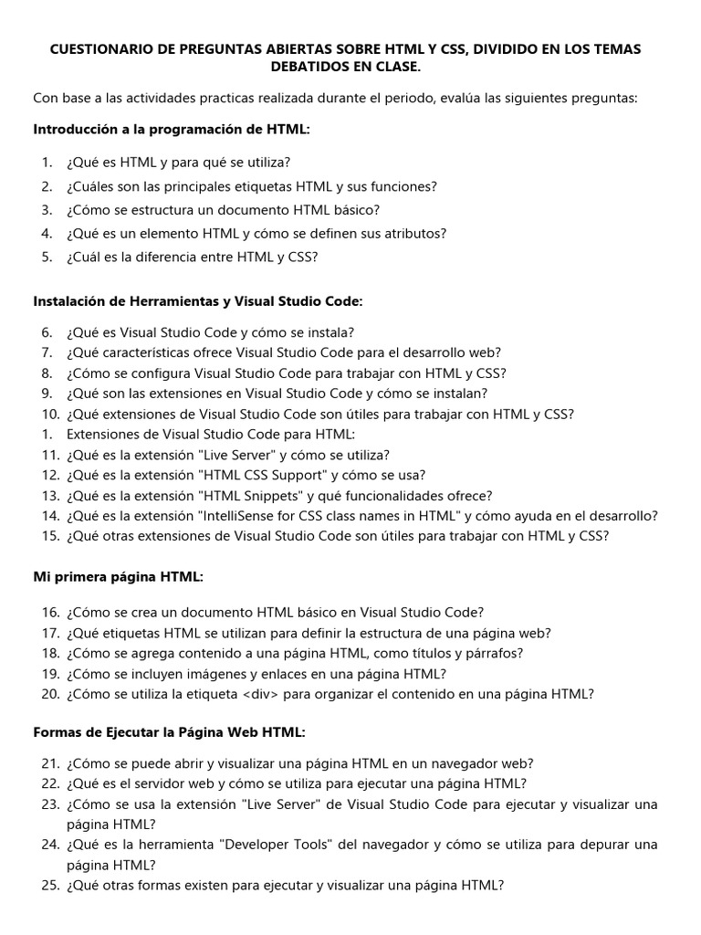 Cuestionario de HTML y CSS | PDF | HTML | Hipervínculo