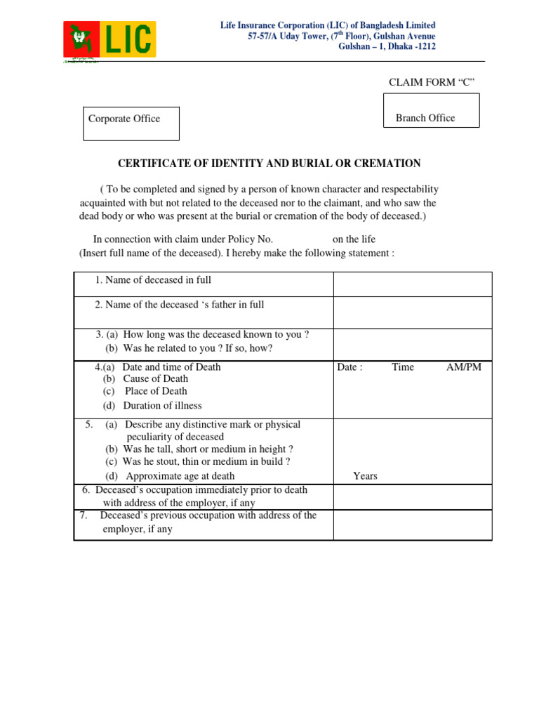Certificate of Identityor Burial or Cremation Certificate | PDF | Burial
