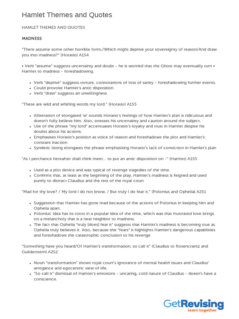 Hamlet Themes and Quotes | PDF | Hamlet