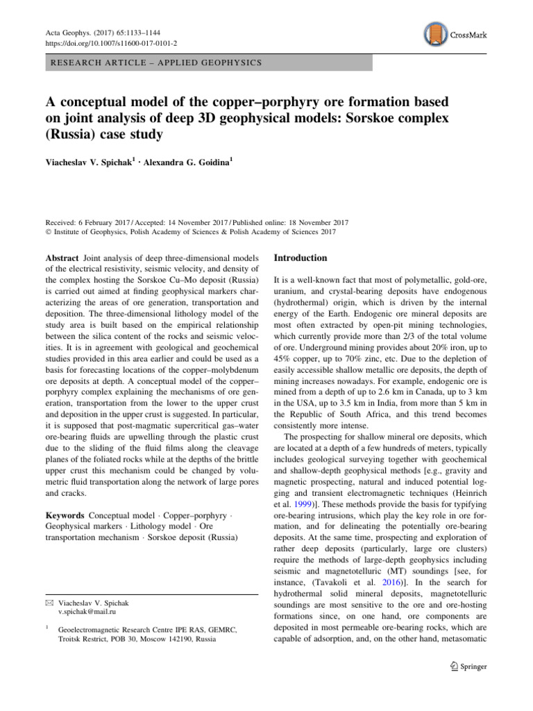 A Conceptual Model of The Copper-Porphyry Ore Formation Based | PDF ...