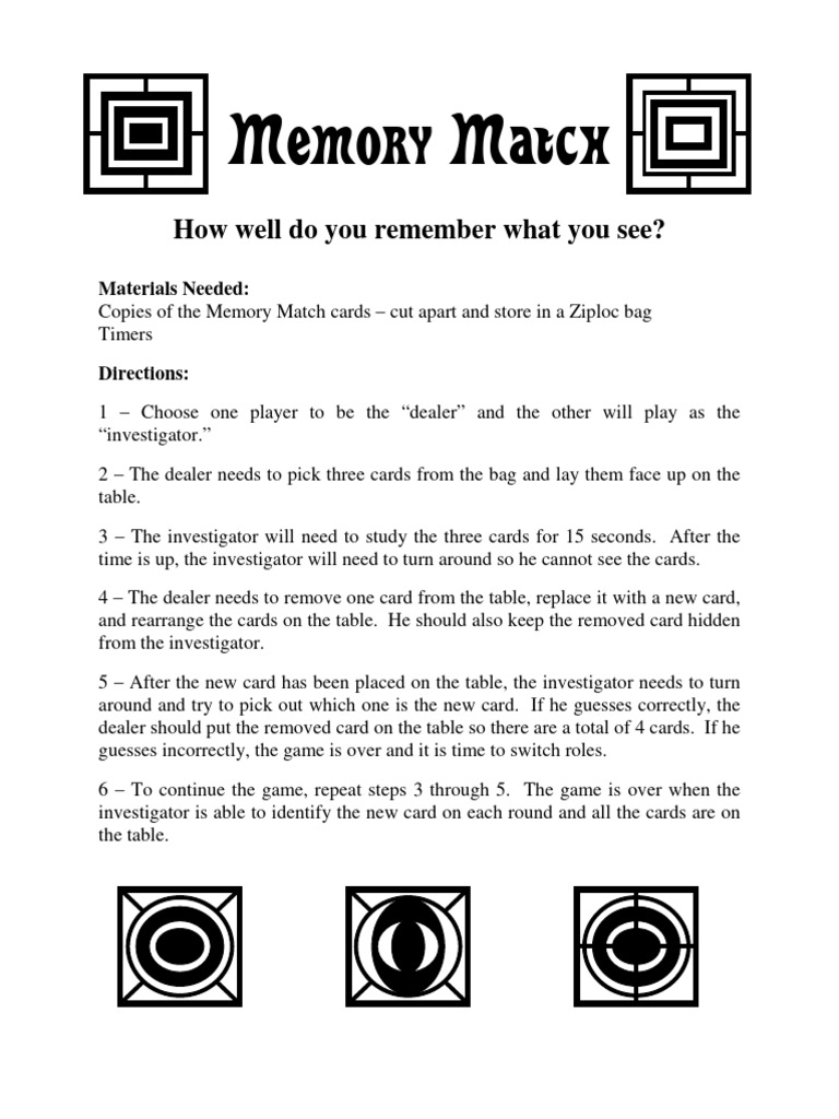 Memory Match Game Worksheet | PDF