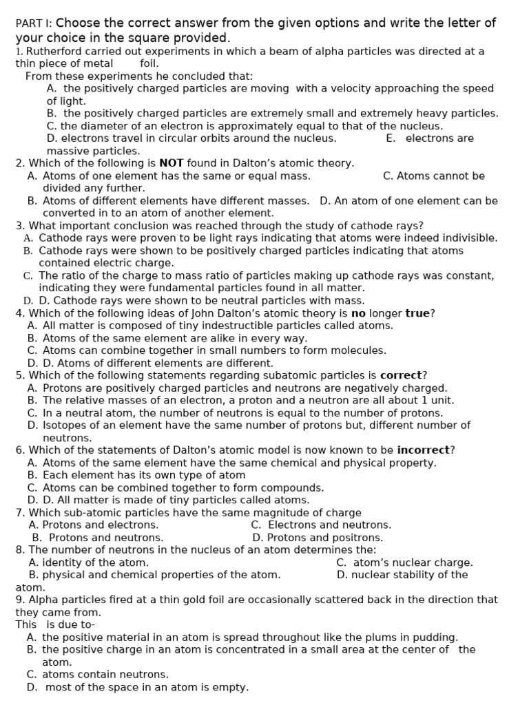 Chemistry Quiz: Atomic Theory | PDF | Atoms | Neutron