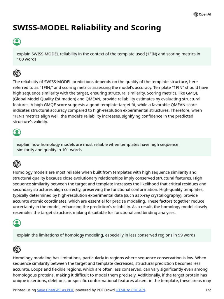 SWISS-MODEL Reliability and Scoring | PDF | Biochemistry | Chemistry
