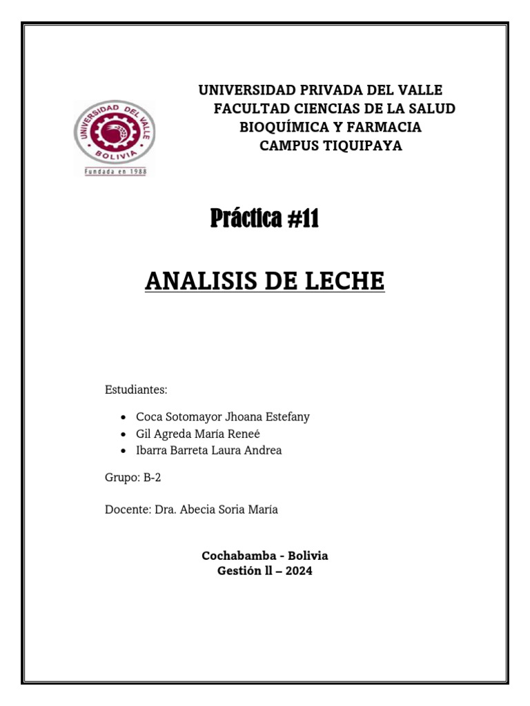 Practica 11 Analisis de Leche | PDF | Leche | Nutrición