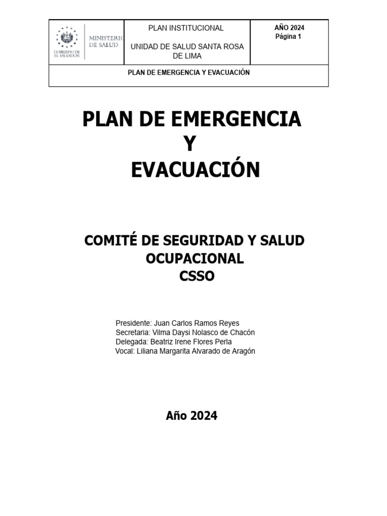 Plan de Emergencia y Evacuacion SIBASI MORAZAN 2024 Ultima Version ...