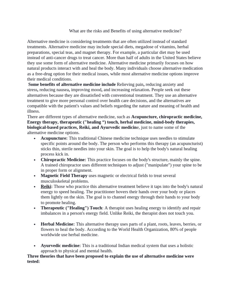 Midterm Alanna E. Risk and Benefits of Alternative Medicine | PDF ...