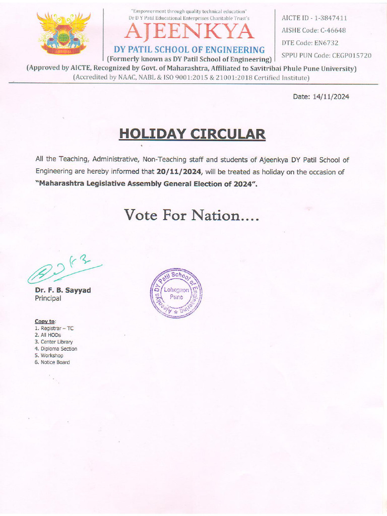 Holiday Circular - 20-11-2024 (Maharashtra Legislative Assembly General ...