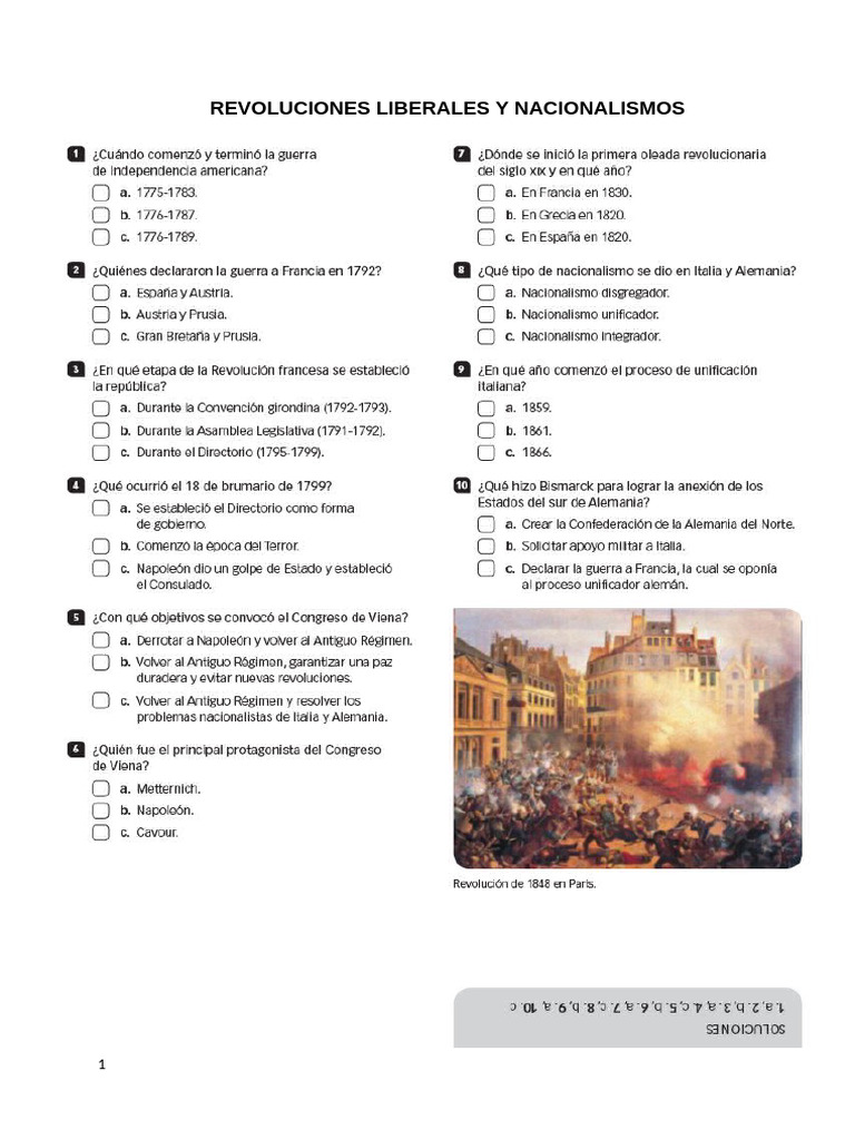 REVOLUCIONES LIBERALES Y NACIONALISMOS Preparación para Examen | PDF ...