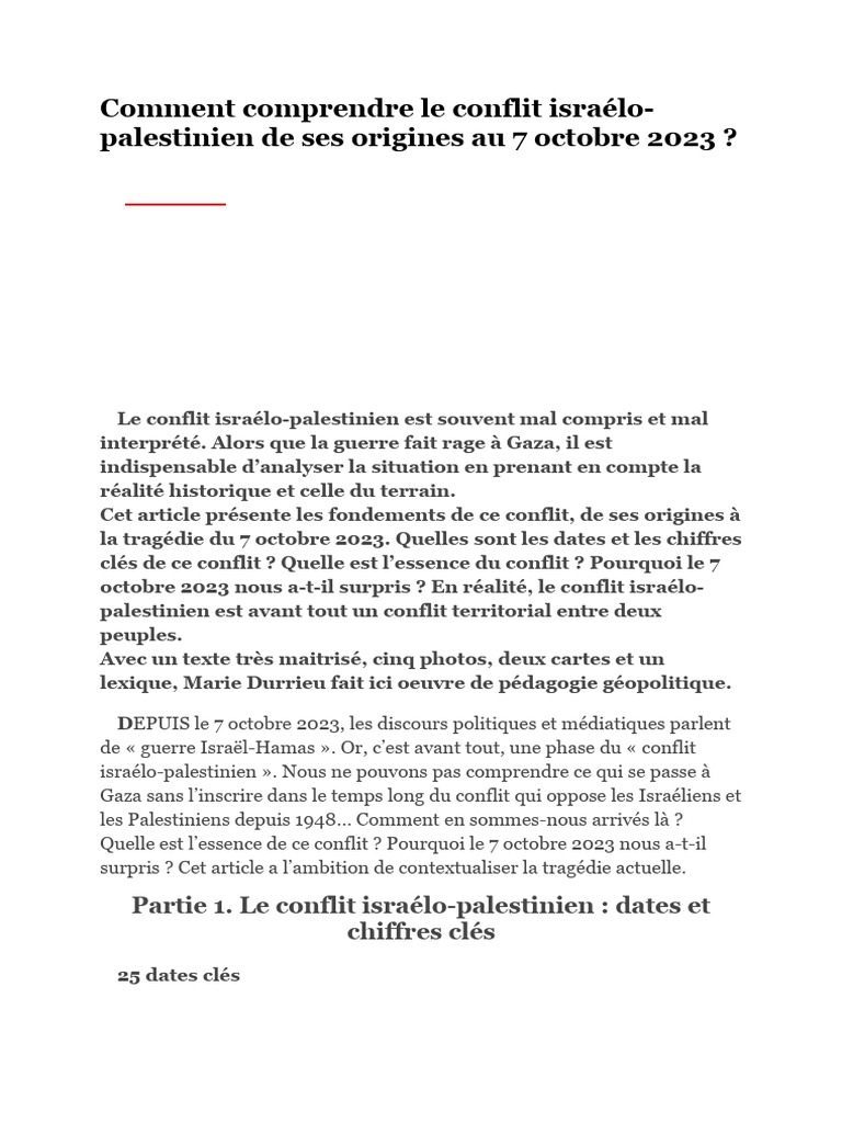 Conflit israélo-palestinien : analyse 2023 | PDF | Accords d'Oslo ...